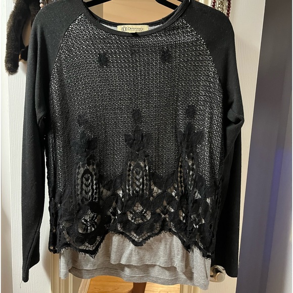 Democracy | Sweaters | Democracy Black Lightweight Sweater With Grey ...